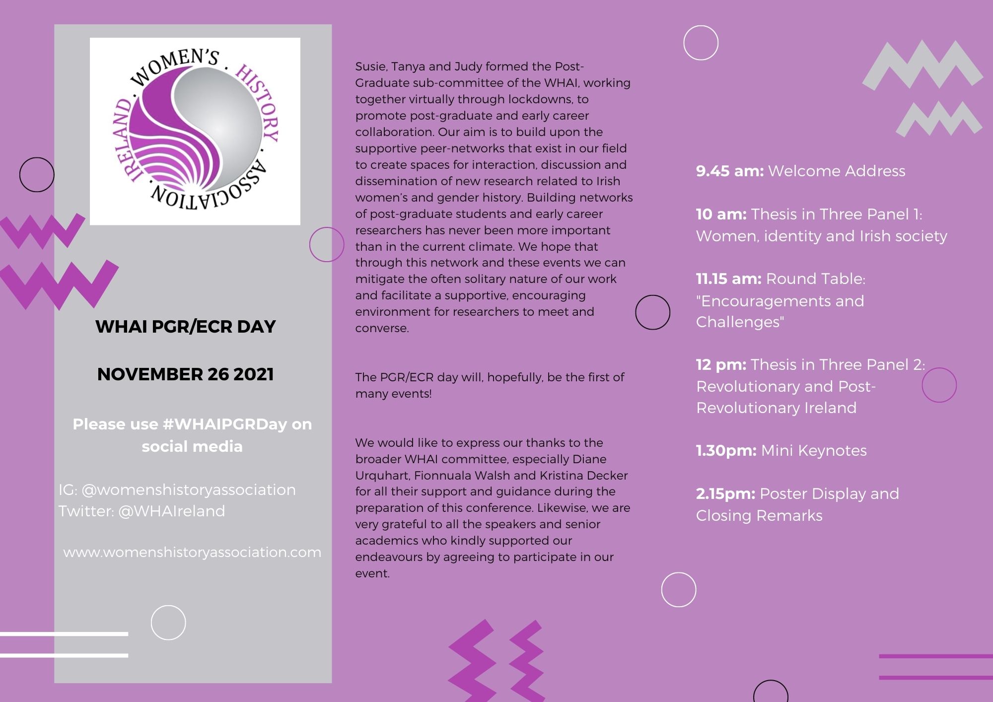 PGR/ECR Day Programme | Women's History Association of Ireland